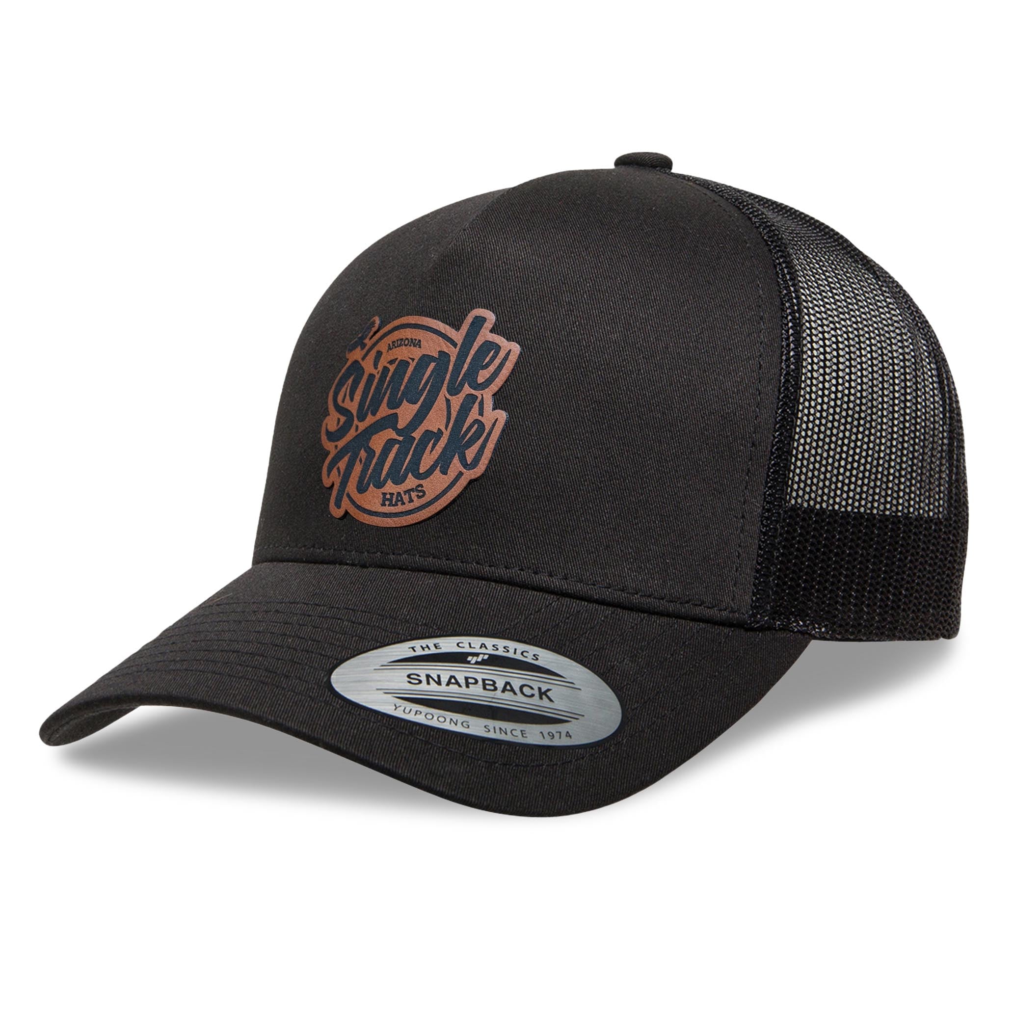 Custom Branded YP Snapback Cap with Your Leatherette Logo Patch - Blac ...