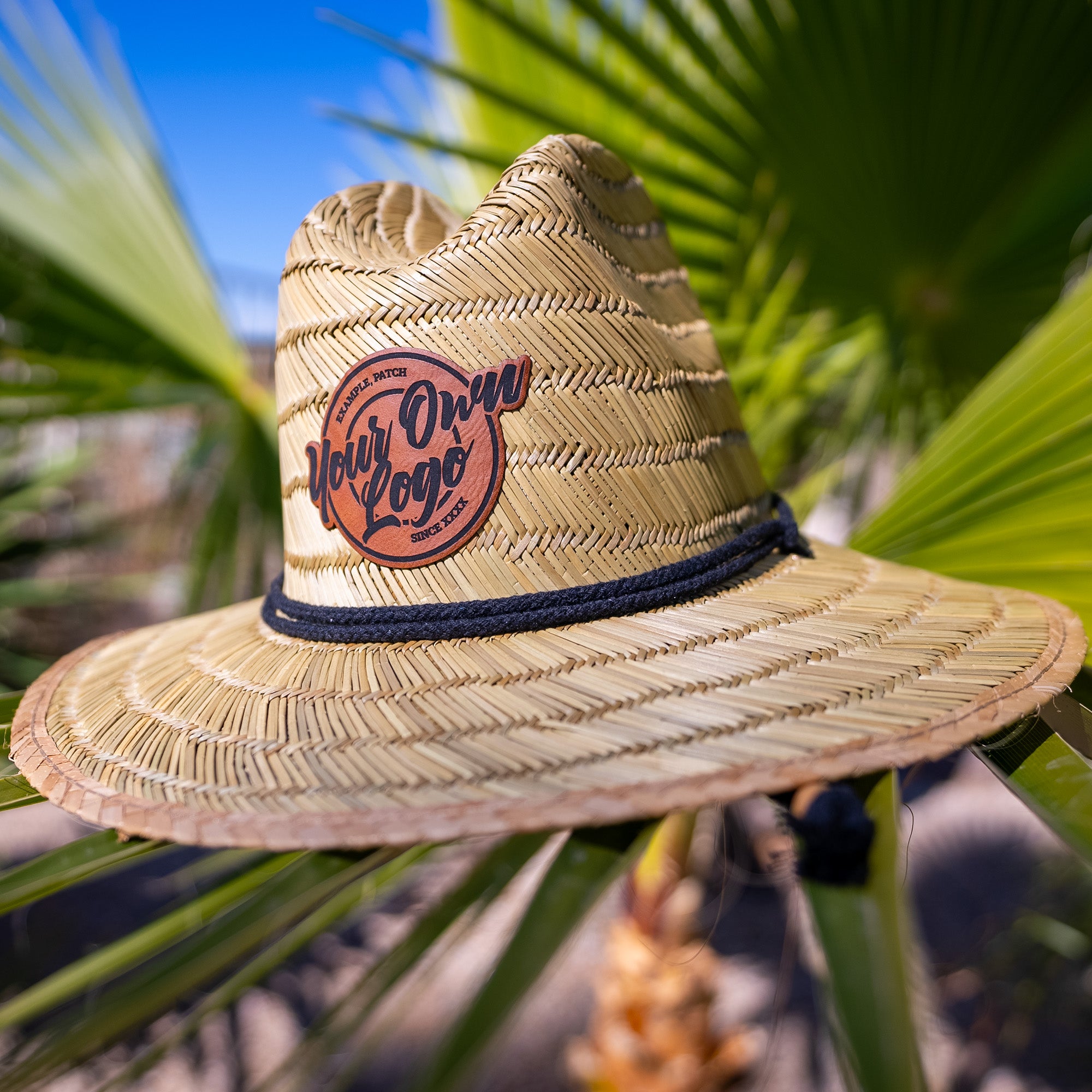 Children's Straw Sun Hat with Your Custom Leatherette Branded Patch ...